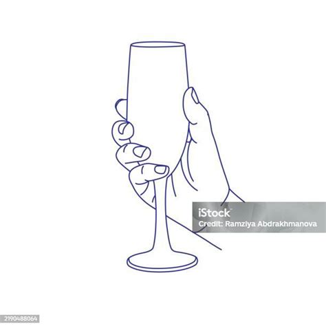 샴페인 잔을 들고 있는 손 윤곽선 벡터 그림입니다 검지 가운데 반지 새끼손가락 엄지 5에 대한 스톡 벡터 아트 및 기타 이미지 Istock