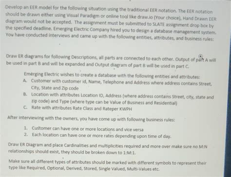 Solved Develop An Eer Model For The Following Situation