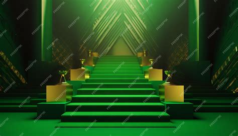 그린 카펫 볼리우드 무대 그린 스텝 스포트라이트 골든 리갈 어워드의 배경 Generative Ai 프리미엄 사진