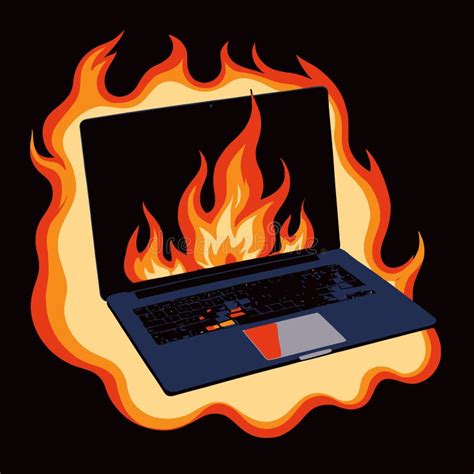 Laptop On Fire Indicating Computer Overheating And Failure Vector Illustration Stock Vector