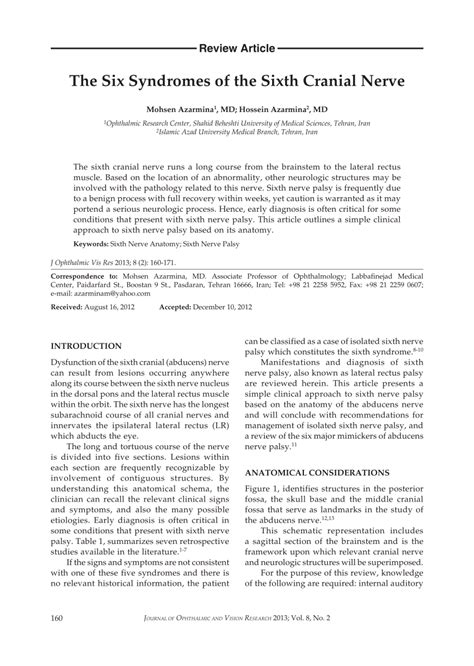 Pdf The Six Syndromes Of The Sixth Cranial Nerve