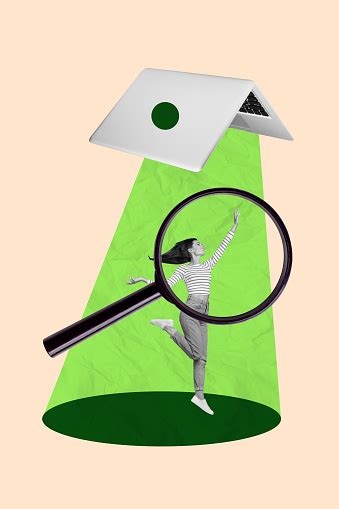 독점 잡지 그림 스케치 콜라주 꿈꾸는 아가씨 검색 공석 현대 장치 절연 베이지 색 배경 30 34세에 대한 스톡 사진 및 기타 이미지 30 34세 개발 객실 있음