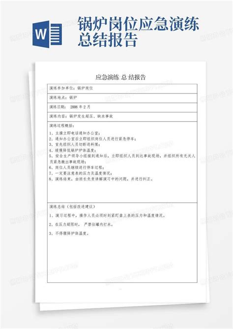 锅炉岗位应急演练总结报告Word模板下载 编号qezzjnvw 熊猫办公