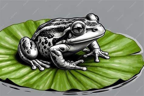 Premium Photo Frog On Lily Pad Black And White Handdrawn Drawing