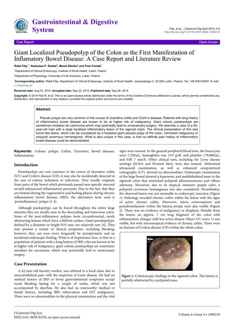 Pdf Giant Localized Pseudopolyp Of The Colon As The First Manifestation Of Inflamatory Bowel
