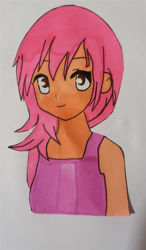 عکس ها و تصاویر نقاشی دختر انیمه ای با تم صورتی باهوشک