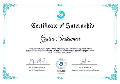 Saikumar Gattu On Linkedin My First Internship Completion Letter As Web Developer Intern