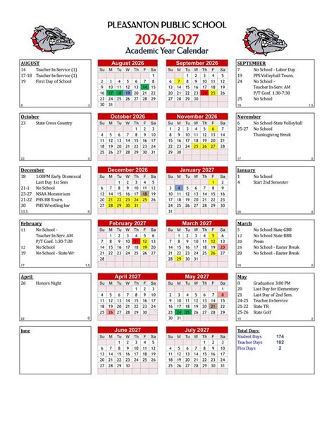 2026 2027 District Calendar Pleasanton Public Schools
