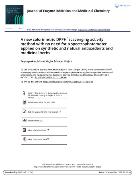 Pdf A New Colorimetric Dpph• Scavenging Activity Method With No Need