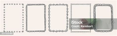 점선 부채꼴 및 안감 디자인이 있는 장식용 직사각형 프레임 세트 플랫 손으로 그린 벡터 일러스트 레이 션 가리비에 대한 스톡