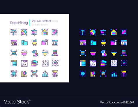 Data Mining Light And Dark Theme Rgb Color Pixel Vector Image
