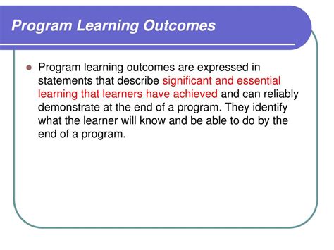 PPT Program Objectives And Learning Outcomes PowerPoint Presentation ID 1312185
