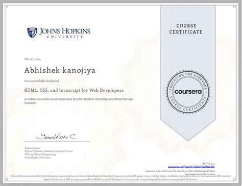 completed html css and javascript course by coursera abhishek