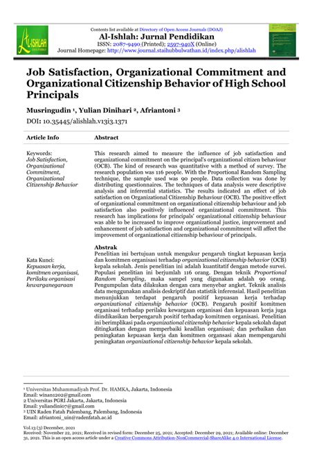 Pdf Job Satisfaction Organizational Commitment And Organizational Citizenship Behavior Of