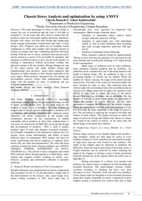 Pdf Chassis Stress Analysis And Optimization By Using Ansys