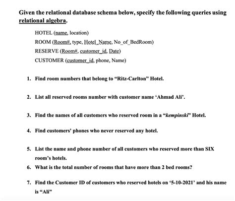 Solved Given The Relational Database Schema Below Specify