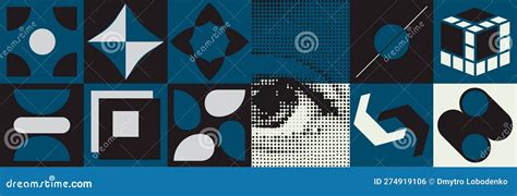 Postmodern Illustrations With Bold Geometric Shapes And Abstract Symbols Cartoon Vector