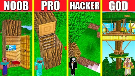 Minecraft Battle INSIDE TREE BASE HOUSE BUILD CHALLENGE NOOB Vs PRO Vs HACKER Vs GOD