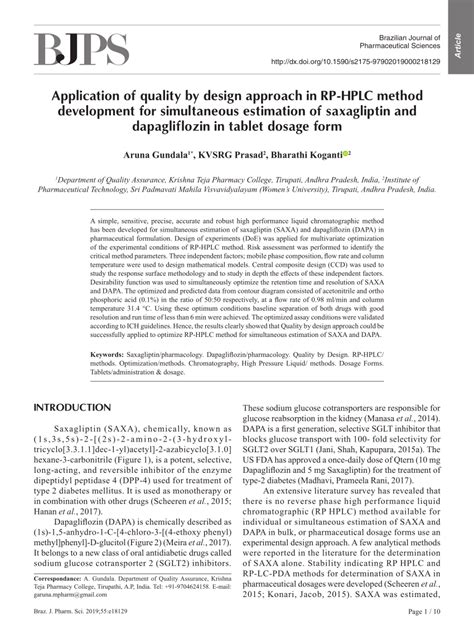 Pdf Application Of Quality By Design Approach In Rp Hplc Method Development For Simultaneous