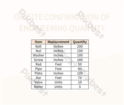 On Site Confirmation Of Engineering Quantity Excel Template Free