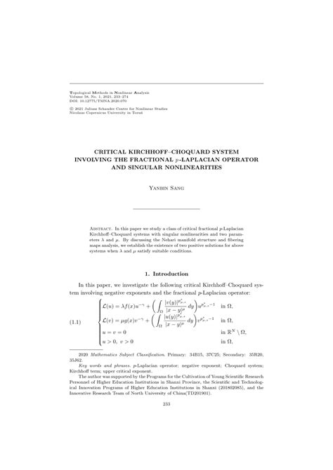Pdf Critical Kirchhoff Choquard System Involving The Fractional P Laplacian Operator And