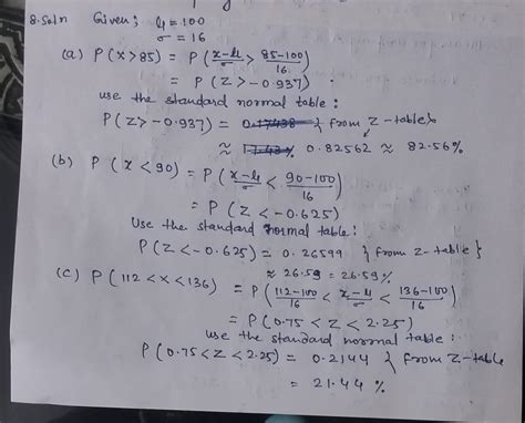 Solved 8 Use The Normal Model N100 16 Describing Iq Scores And