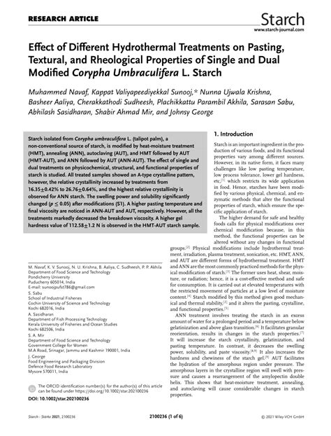 Pdf Effect Of Different Hydrothermal Treatments On Pasting Textural And Rheological