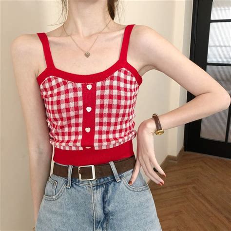 топик красный ️ 의류