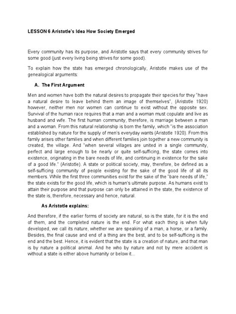 lesson 6 aristotle s idea how society emerged pdf reason existence