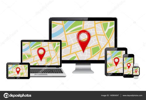 Vector Digital Devices With GPS Map On Screen Stock Vector By Fad82 145904547
