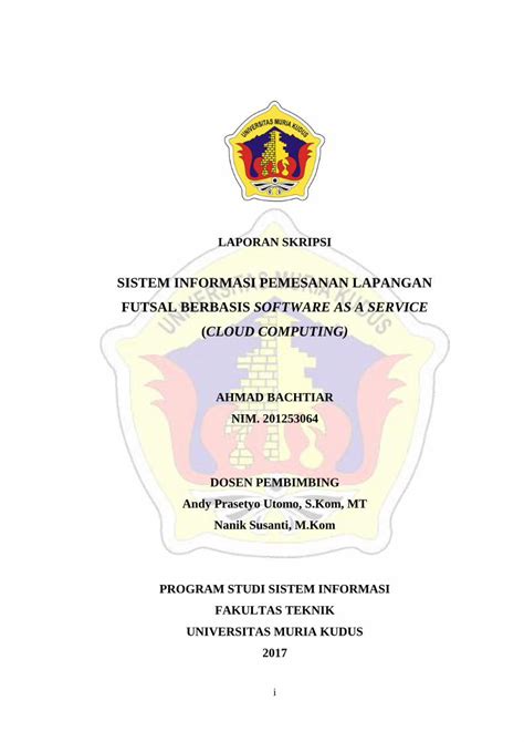 Pdf Sistem Informasi Pemesanan Lapangan Futsal · 2017 05 03 · I