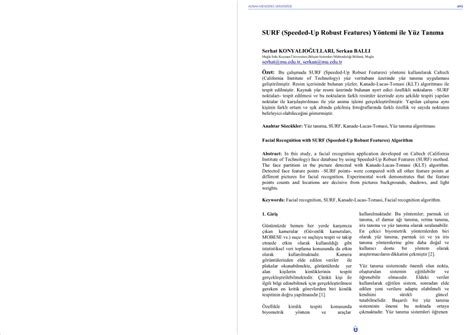 Pdf Surf Speeded Up Robust Features Yöntemi Ile Yüz Tanıma