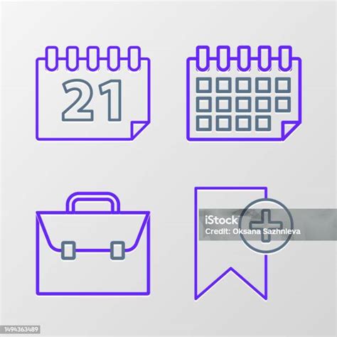 라인 책갈피 서류 가방 달력 및 아이콘을 설정합니다 벡터 가방에 대한 스톡 벡터 아트 및 기타 이미지 가방 개념 계획