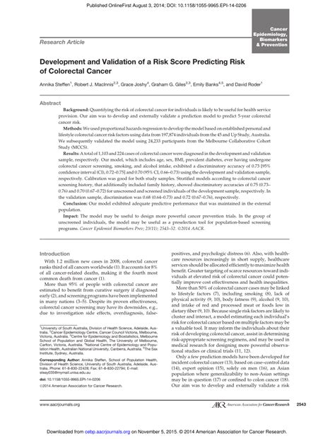 Pdf Development And Validation Of A Risk Score Predicting Risk Of