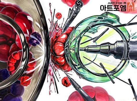 산딸기 유리병 샤프 기초디자인 산딸기 유리병 그림 디자인