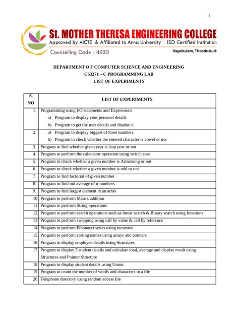 20espl101 Programming In C Lab Manual Pdf Computer Program
