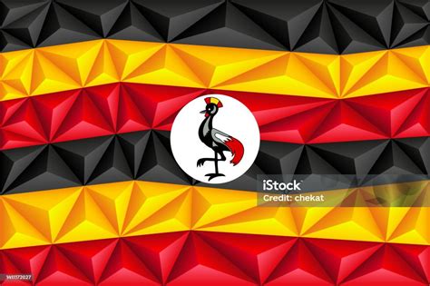 우간다 국기의 다채로운 검은 색 노란색 및 빨간색 줄무늬 형태의 추상적 인 다각형 배경 우간다의 다각형 국기 0명에 대한 스톡 벡터 아트 및 기타 이미지 Istock