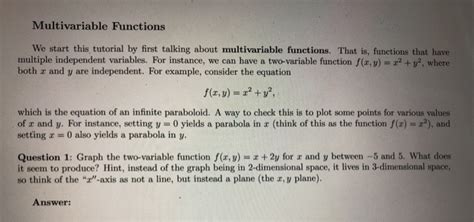 Solved Multivariable Functions We Start This Tutorial By Chegg