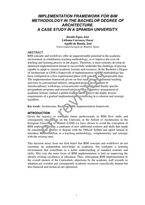 PDF Implementation Framework For BIM Methodology In The Bachelor Degree Of Architecture A
