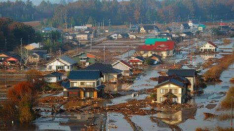 A Flooded Area With Houses And A Flooded Area Premium AI Generated Image