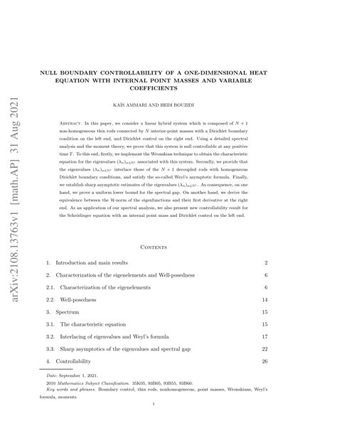Pdf Null Boundary Controllability Of A One Dimensional Heat Equation With Internal Point