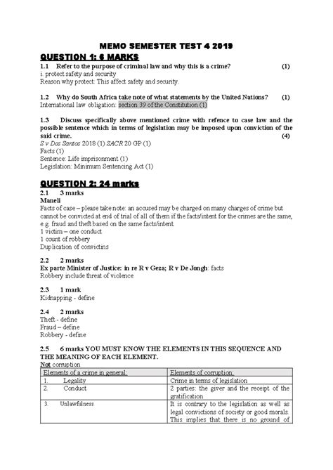 2019 Memo Semester Test 4 Memo Semester Test 4 2019 Question 1 6 Marks 1 Refer To The Purpose