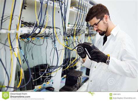 Picture Of Network Technician Testing Modems In Factory Stock Image Image Of Information