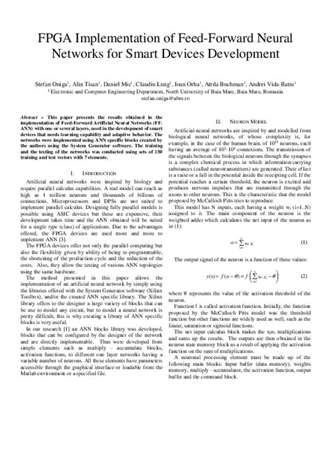 Pdf Fpga Implementation Of Feed Forward Neural Networks For Smart