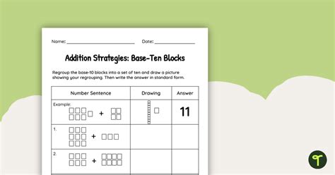 Addition Strategies Base Ten Blocks Worksheet Teach Starter Worksheets Library
