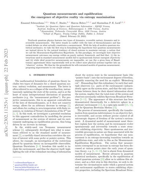 Pdf Quantum Measurements And Equilibration The Emergence Of Objective Reality Via Entropy