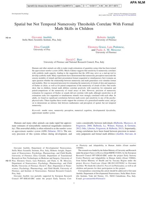 Pdf Spatial But Not Temporal Numerosity Thresholds Correlate With