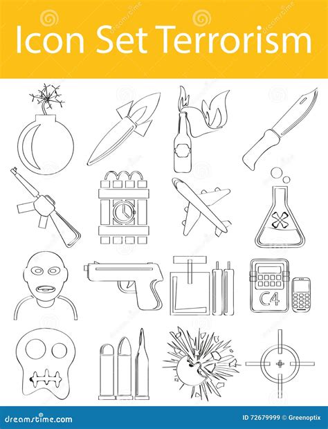 Drawn Doodle Lined Icon Set Terrorism Stock Vector Illustration Of