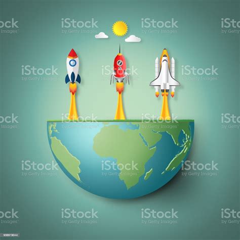 로켓으로 자연 절약 지구의 날 시동 및 종이 아트 스타일 개념 에코 녹색 반구 세계에 시작 합니다 벡터 일러스트 레이 션 0명에 대한 스톡 벡터 아트 및 기타 이미지