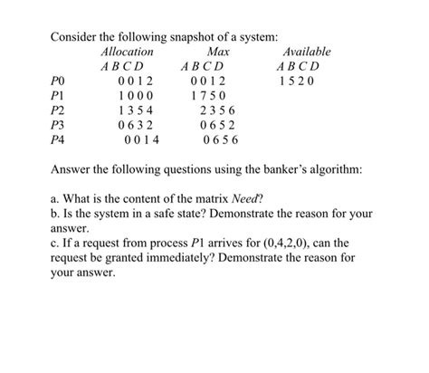 solved consider the following snapshot of a system